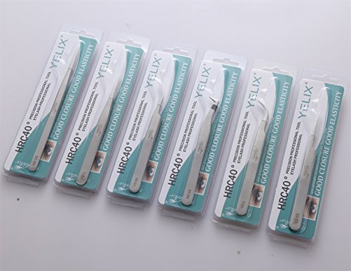 Yelix Cosmetic Stainless Steel Tweezers for Eyelash Extension Precision Makeup Tools for Eyelash Grafting Set 5B-SA