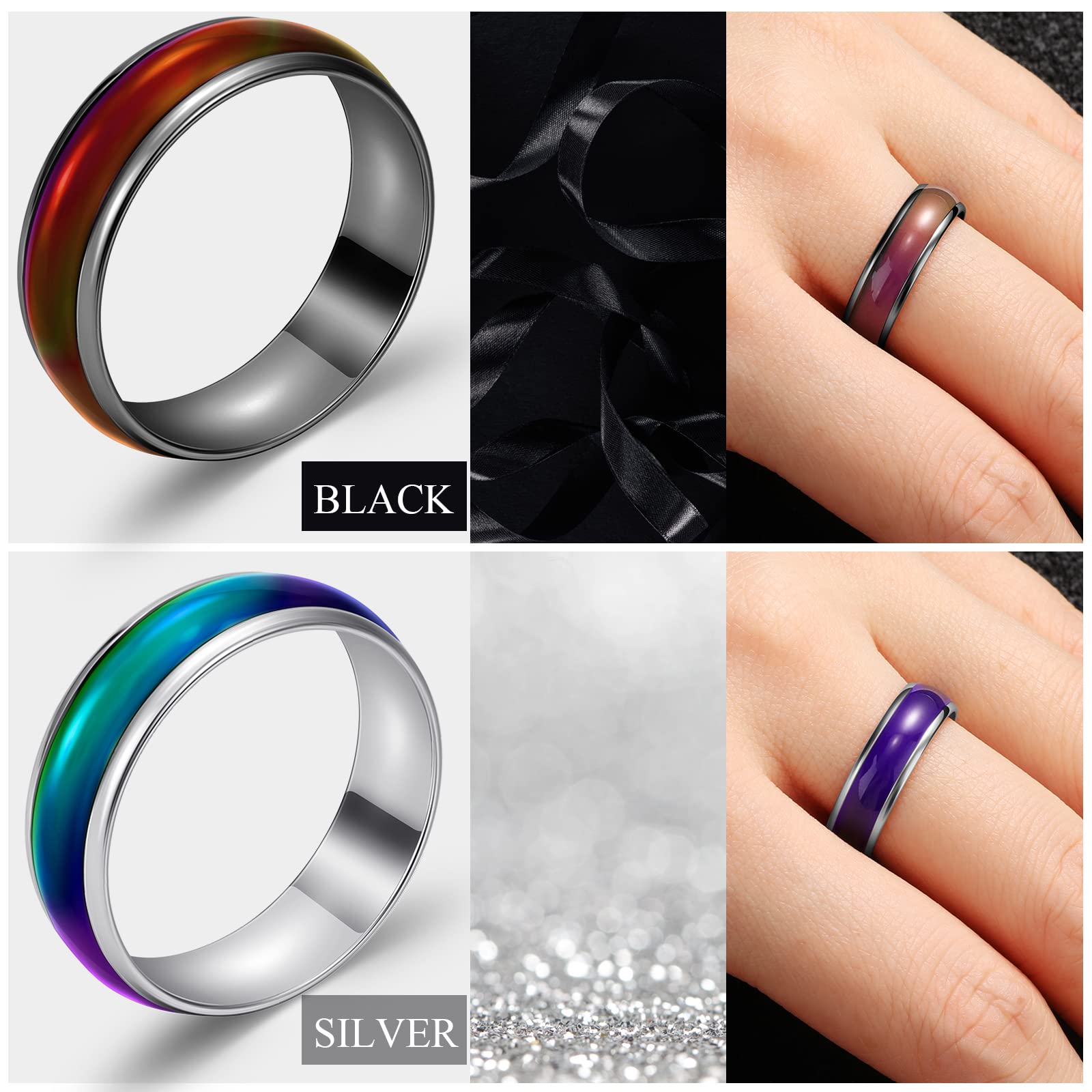 60 Pcs Stainless Steel Mood Ring Emotion Temperature Color Changing Ring for Men Women Wedding Band (0.67 Inch)