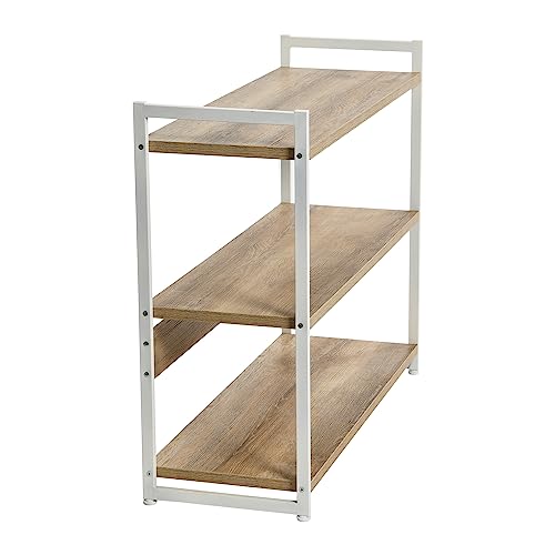 Household Essentials 3 Tier Wide Bookshelf, Coastal Oak Finish