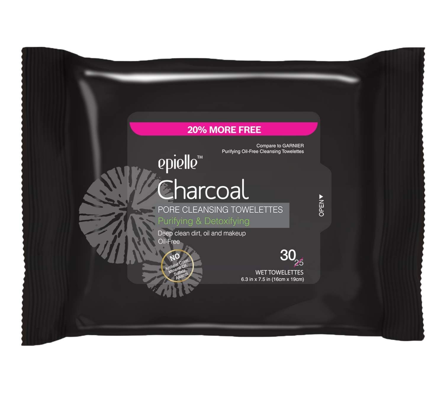 Epielle Charcoal Makeup Remover Wipes | Soft & Gentle for All Skin Types | Removes Dirt, Oil, Waterproof Makeup | 6 Pack | Korean Skincare