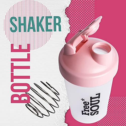 Free Soul Protein Shaker Bottle Pink with Mixball | Mini | BPA Free | Water Bottle for Protein Shakes | Easy to Grip & Temperature Safe (16oz)