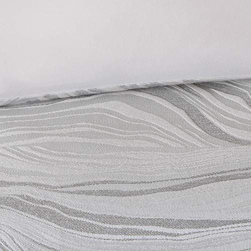 MADISON PARK SIGNATURE Hollywood Glam Cozy Comforter Set - All Season Bedding Combo Filled Insert and Removable Duvet Cover, Shams, Decorative Pillows, Metallic White Queen(92"x96") 9 Piece