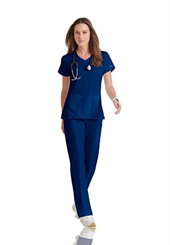 Grey's Anatomy 41423 4 Pkt Crossover V-Neck Top (Indigo, Medium)