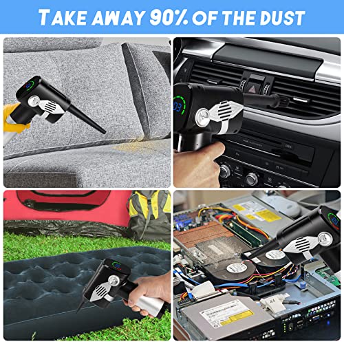 Compressed Air Duster with Brushless Motor,3 Speeds Electric Vacuum Cleaner Air Duster,3-in-1 6000mAh Electric Canned Air Kit for Electronics Dust Cleaning, Air Blower with Rechargeable Battery