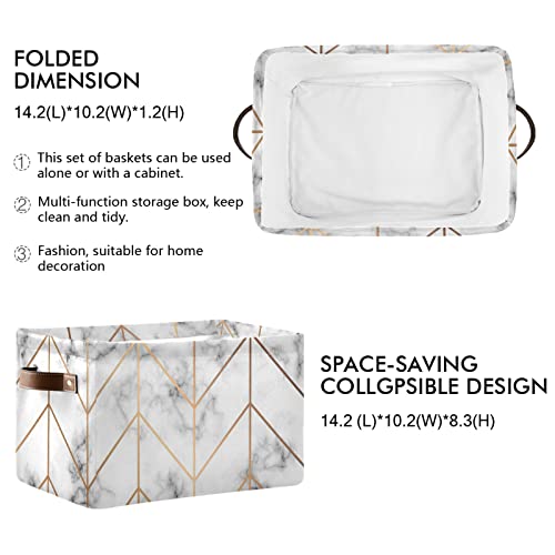 AUUXVA Geometric Line Marble Print Storage Bin Canvas Toys Storage Basket Bin Large Storage Cube Box Collapsible with Handles for Home Office Bedroom Closet Shelves,2 pcs