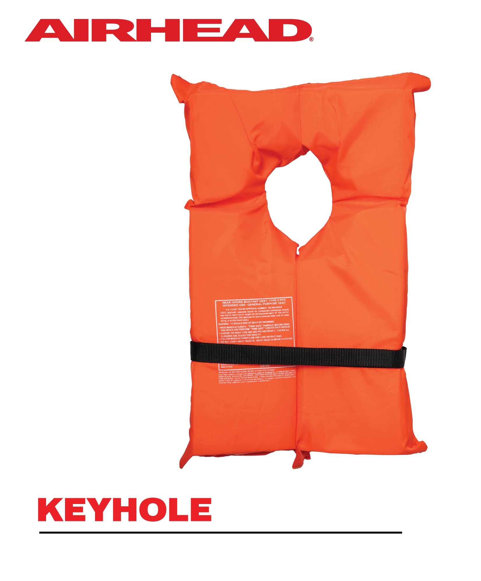 Airhead Adult Type II Life Jacket | US Coast Guard Approved | Comfortable Universal Fit, Boating Safety Compliant | Orange