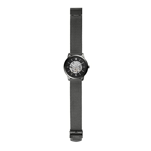 Fossil Men's Neutra Automatic Stainless Steel Mesh Three-Hand Skeleton Watch, Color: Smoke (Model: ME3185)