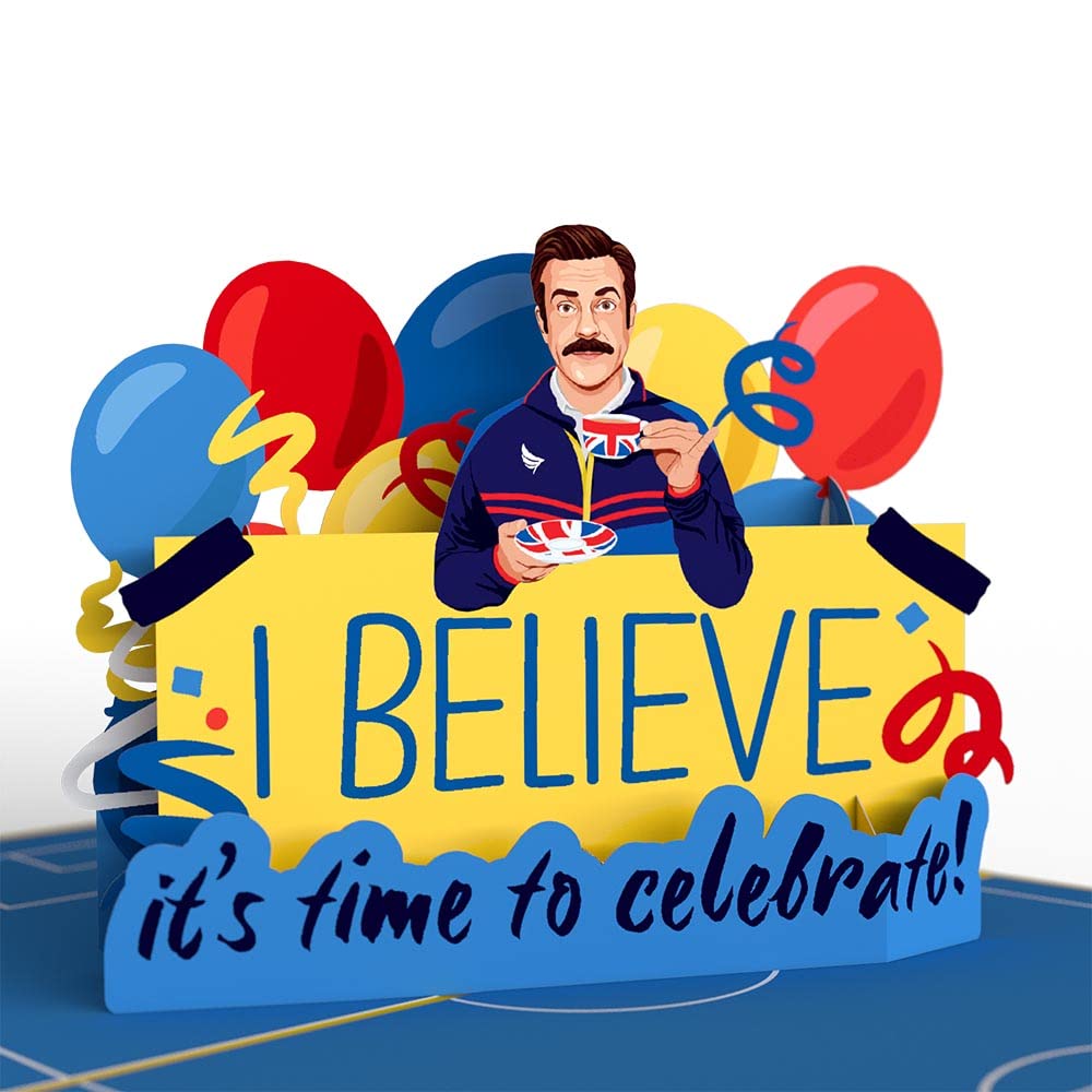 Lovepop Happy Birthday Pop-Up Card for Her and Him- 3D Ted Lasso Birthday Greeting Cards for Adults - Men, Women - Time to Celebrate - 5" x 7" Funny Card - Blank Note Card & Envelope Included