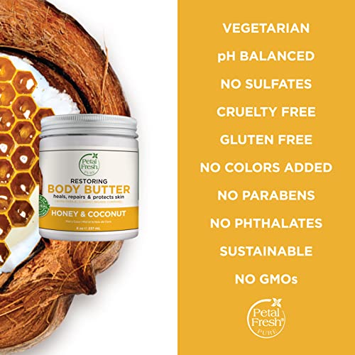Petal Fresh Pure, Restoring Body Butter, Heals, Repairs & Protects Skin with Honey & Coconut Oil, 8 Fl oz