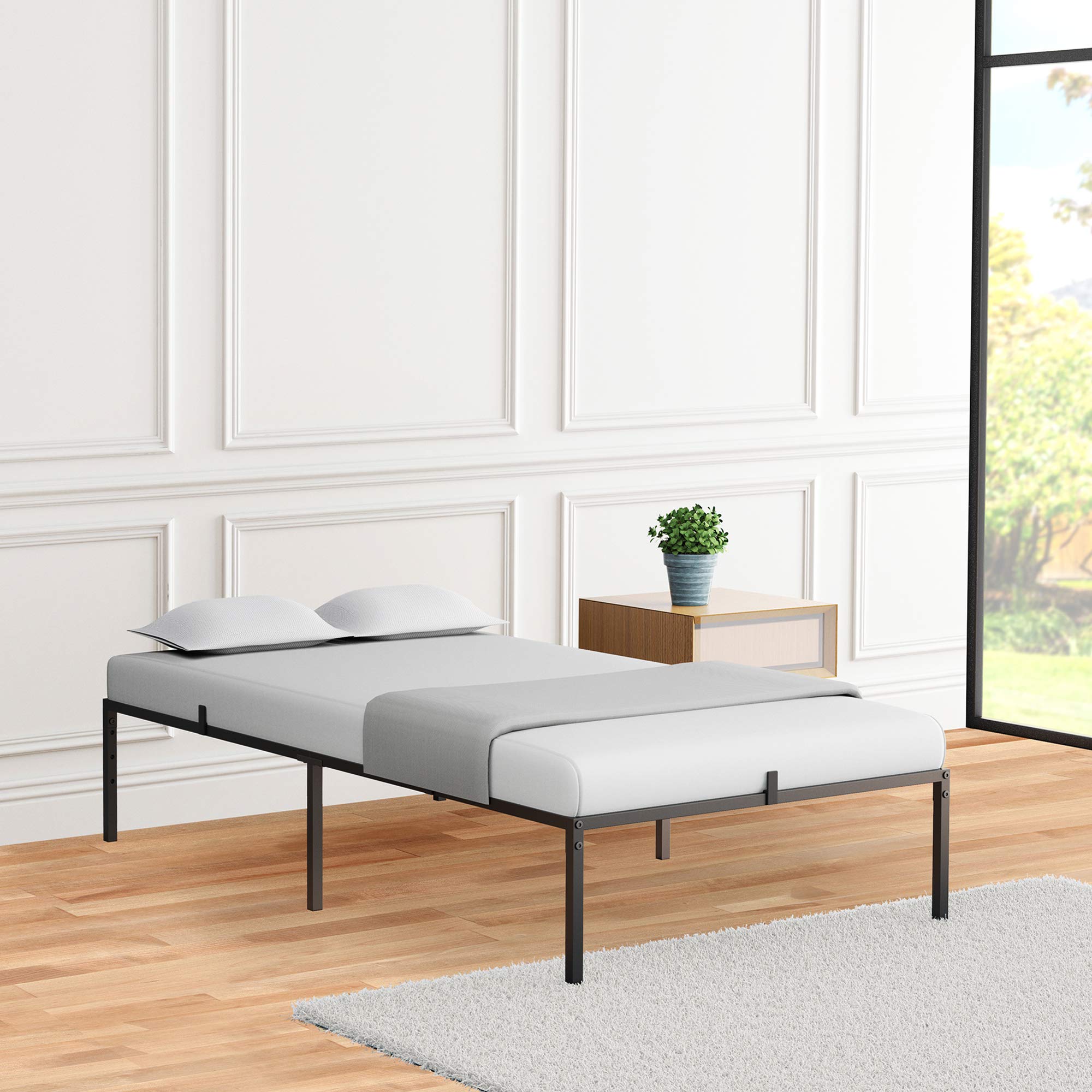 Alkmaar Twin Bed Frame,14 Inch Black Metal Twin Bed Frame,No Box Spring Needed Twin Size Platform Bed Frame (Twin), Queen