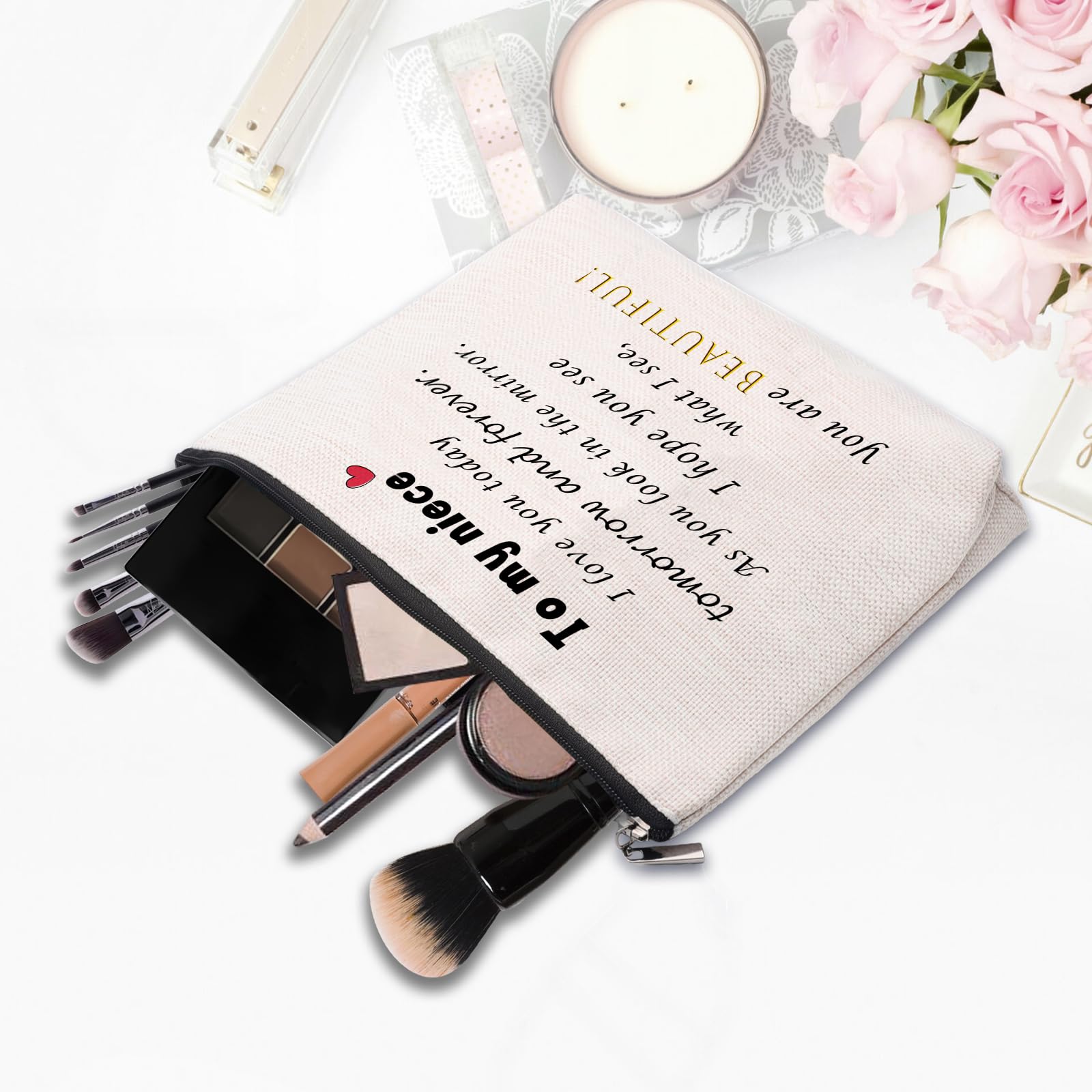 CEASQVAA Niece Gifts From Auntie Uncle Makeup Cosmetic Bag Inspirational Birthday Graduation Gifts For Niece