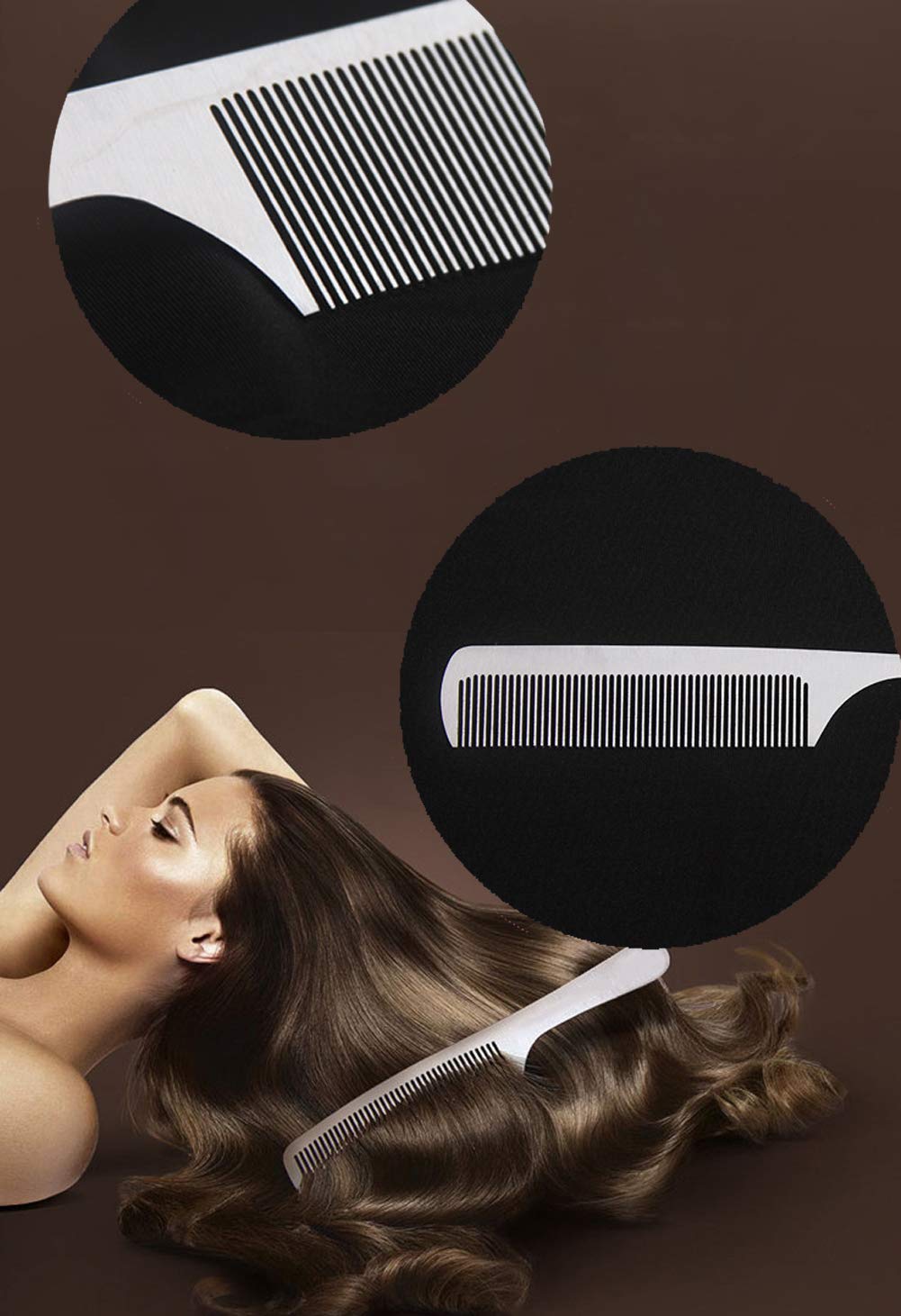 Stainless Steel Hair Combs Anti Static Fine Cutting Comb Wide Fine Teeth Comb Flat Top Comb Rat Tail Comb Barber Teasing Comb for Women Men Hair Types Styles