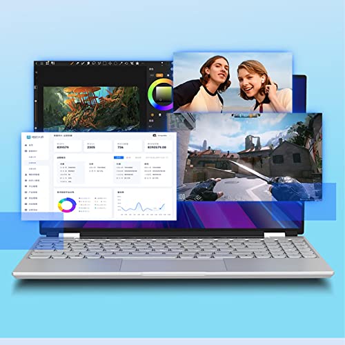 ASHATA 15.6in Laptop, Full HD Laptop PC, 2.4G 5G WiFi Quad Core Quad Thread 1920x1080 180 Degree Flip Laptop Computers with Backlit Keyboard (16G+256G US Plug)