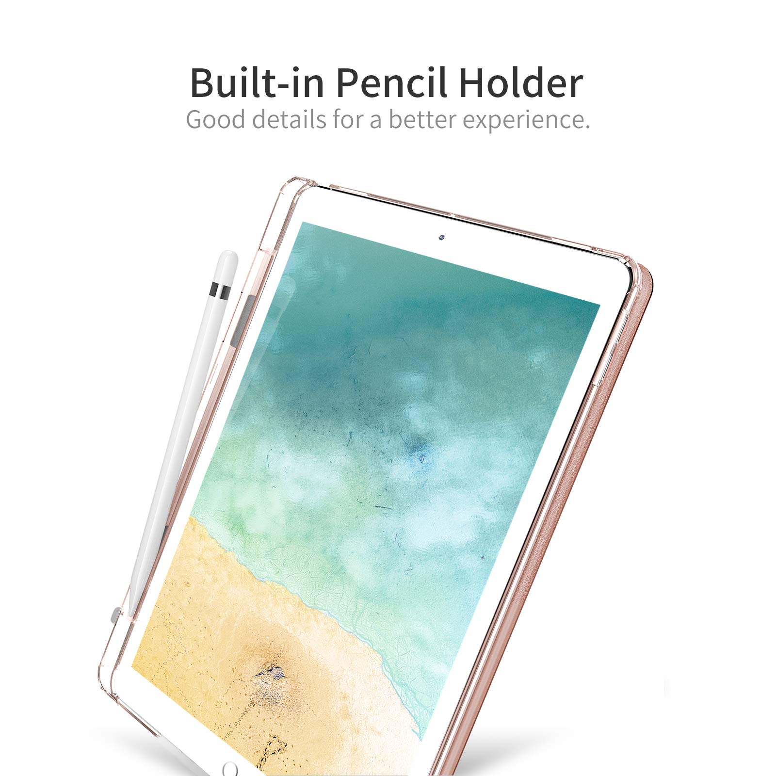 INFILAND Case Compatible with iPad Air 3rd Generation 2019 / iPad Pro 10.5 2017, Translucent Frosted Back Smart Cover Case with Pencil Holder,Rose Gold