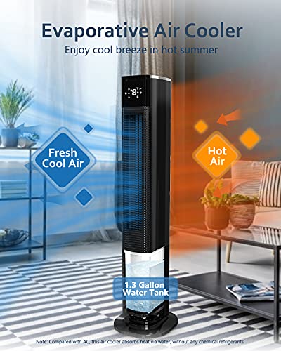 Evaporative Air Cooler, 3-IN-1 Multifunctional Air Cooler Fan, Air Cooler for Room, 4 Modes, 12H Timer, 90° Oscillation, 1.3 Gal Water Tank, Remote Control, 4 Ice Packs, 42" for Room Home Office