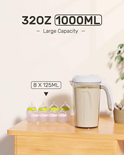 Grownsy Baby Formula Mixer Pitcher 32OZ, Magnetic Charging Electric Formula Mixing Pitcher, Auto Mixing for Formula Powder, Breastmilk, Without Air Bubbles or Lumping, BPA Free, Easy to Clean