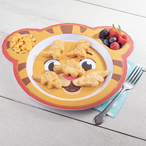 Daniel Tiger Mealtime Feeding Plates - Set of 2, Cute Compartment Dishes with Deep Sides for Kids - Divided Sections for Healthy Eating Habits, Melamine, BPA Free, Dishwasher Safe, Break Resistant