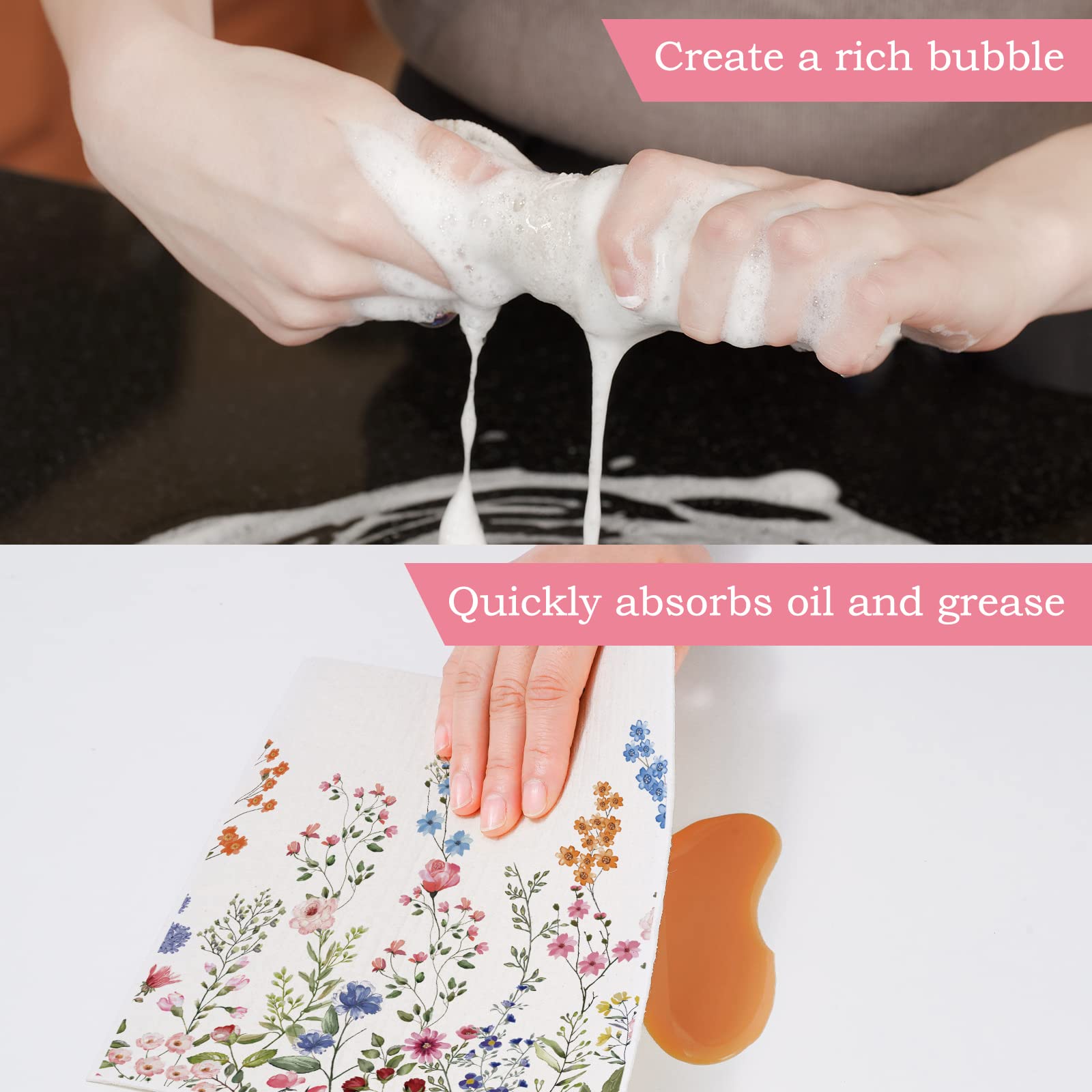 AnyDesign Wildflower Swedish Kitchen Dishcloth Watercolor Spring Flowers Butterfly Cotton Kitchen Towel Absorbent Reusable Cleaning Dishcloths for Home Party Cleaning Housewarming, 7 x 8 Inch, 4 Pack