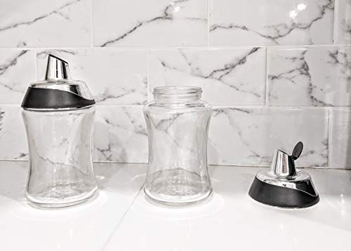 J&M Design Sugar Dispenser Shaker w/Pour Spout For Coffee Bar Accessories, Tea Organizer Station Essentials, Coffee Gifts & Kitchen Baking w/Easy Spoon Pouring Lid - 7.5oz Glass Jar Container Bowl