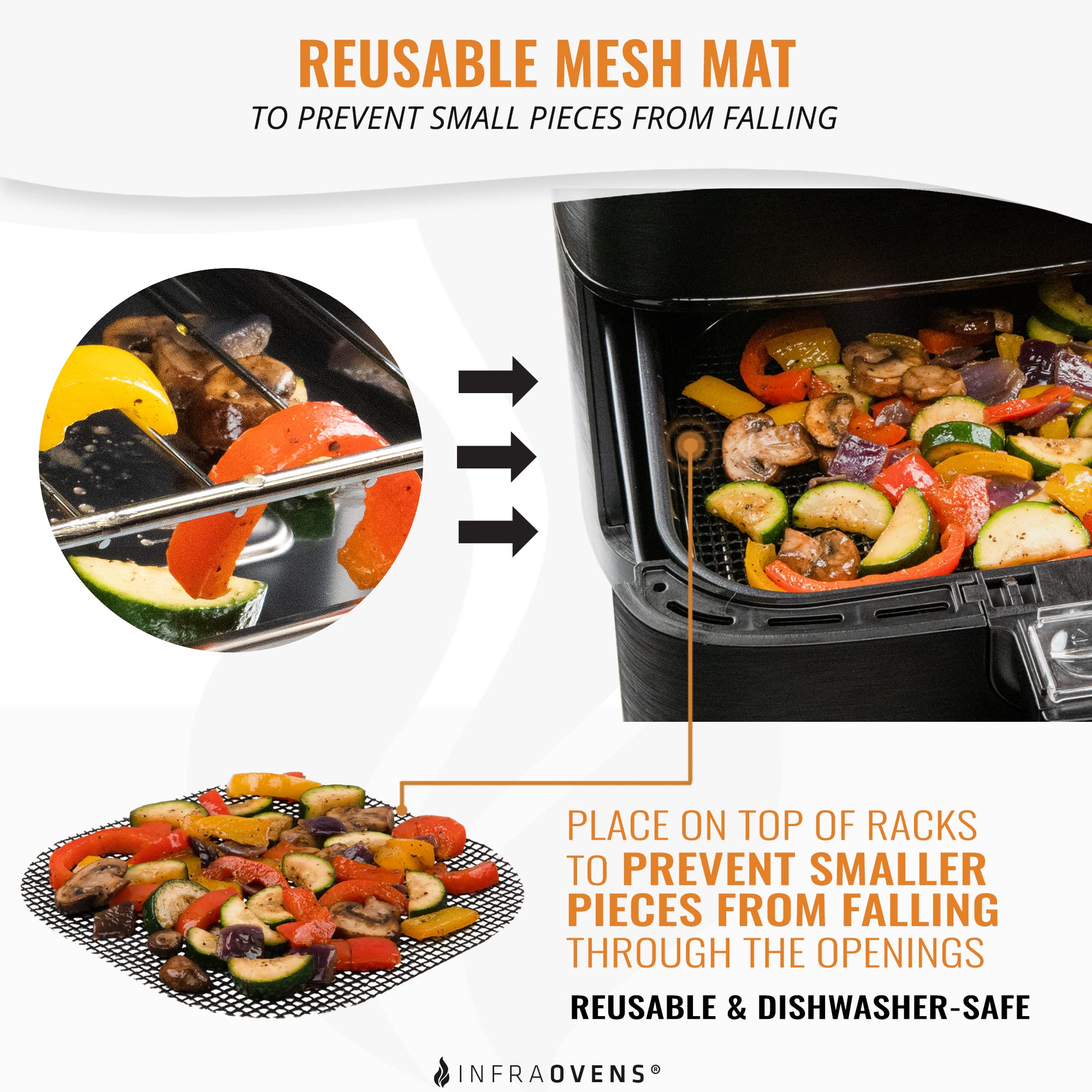 Air Fryer Accessories with Rack, Reusable Mats and Cheat Sheet Guides Compatible with Dreo, Chefman, Cosori, Nuwave® + More - Stainless Steel Air Fryer Rack, Square 7.2 inches