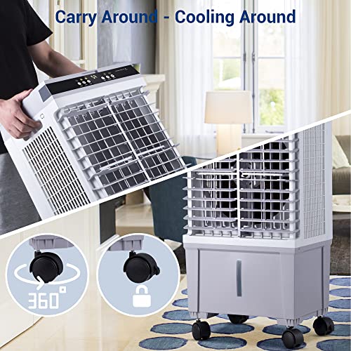 Evaporative Air Cooler, KEGIAN Swamp Cooler with 5.3 Gallon Water Tank, Remote Control, 12 H Timer - Efficient, 3 Modes & Speeds, Humidifying,110° Oscillation,and Portable 3-IN-1 Cooling Fan for Bedroom Home Office