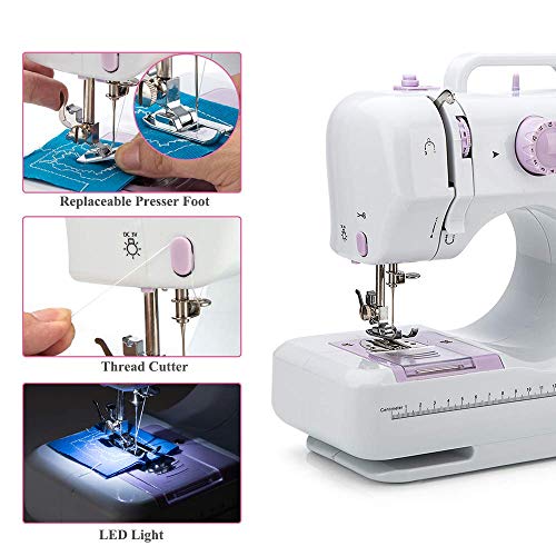 Galadim Mini Sewing Machine (Including Extension Table and Sewing Supplies Set) - Small Electric Overlock Sewing Machines with 2 Speed 12 Built-in Stitch Patterns β GD-015-CD