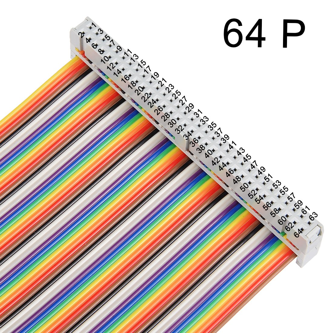 uxcell IDC 64 Pins Wire Flat Multicolored Flexible Rainbow Ribbon Jumper Cable 30cm 2.54mm Pitch,1pcs