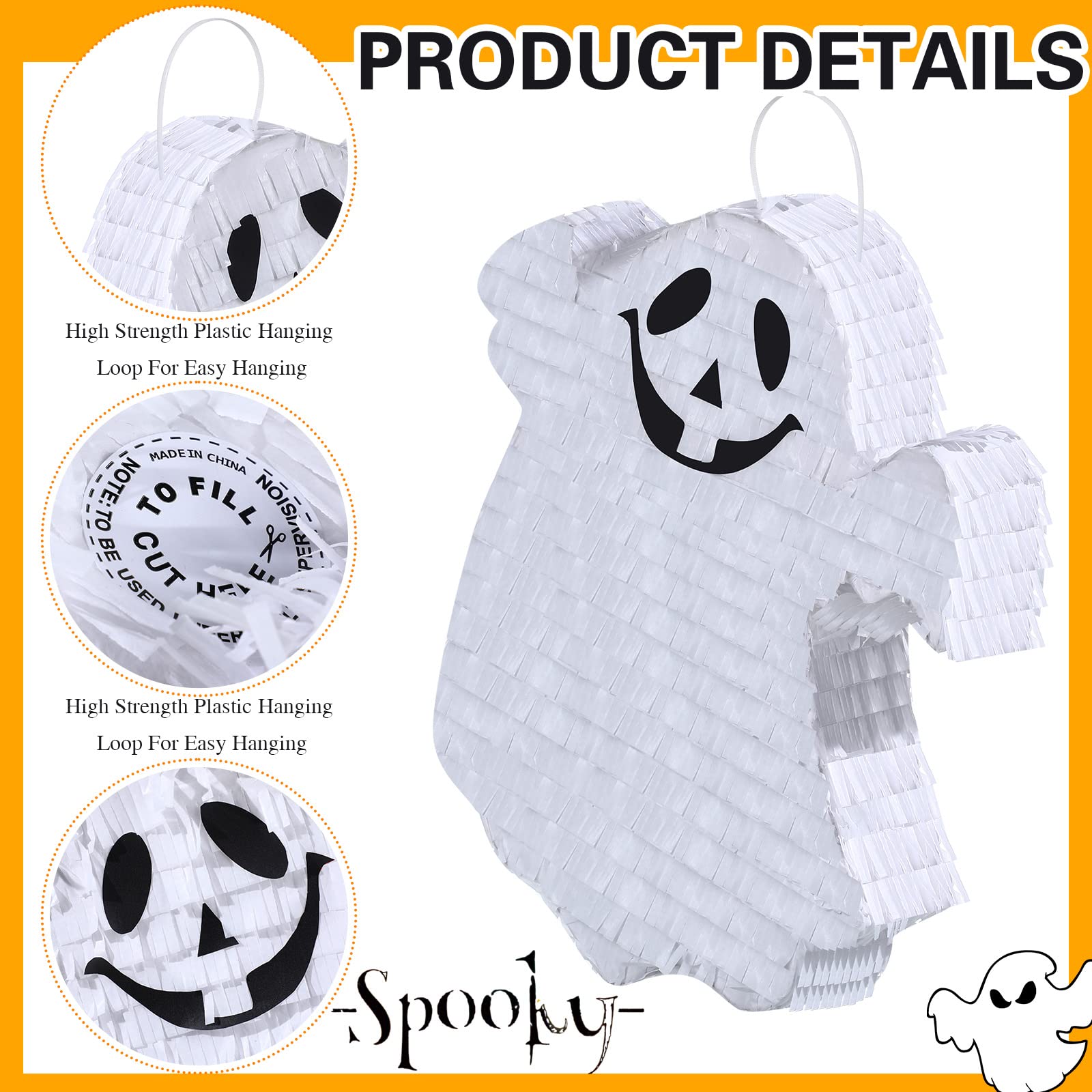 Halloween Ghost Piñata Spooky White Ghost Piñata with Stick and Blindfold Halloween Hanging Decoration Mexican Piñata for Kids Birthday Game Halloween Party Supplies