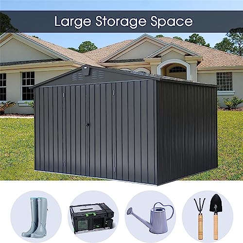 Evedy Outdoor Shed - 10 x 8 FT Storage Sheds Galvanized Metal Shed with Slide Door, Tool Storage Backyard Shed Bike Shed, Tiny House Garden Tool Storage Shed for Backyard Patio Lawn