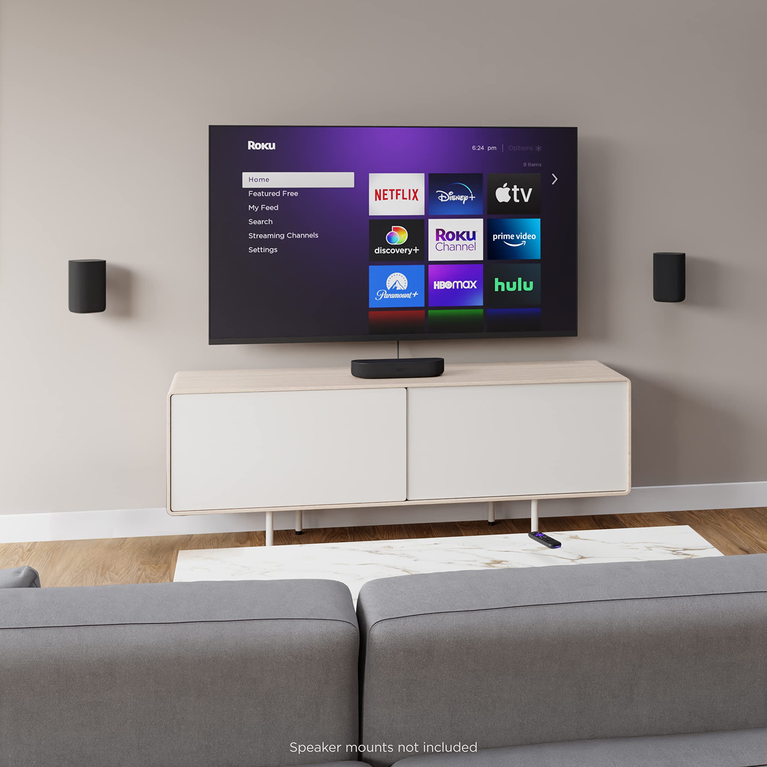 Roku Streambar Wireless Speakers | 4K HDR Streaming Device & Premium Soundbar All in One, Two Wireless TV Speakers, Voice Remote, Free & Live TV