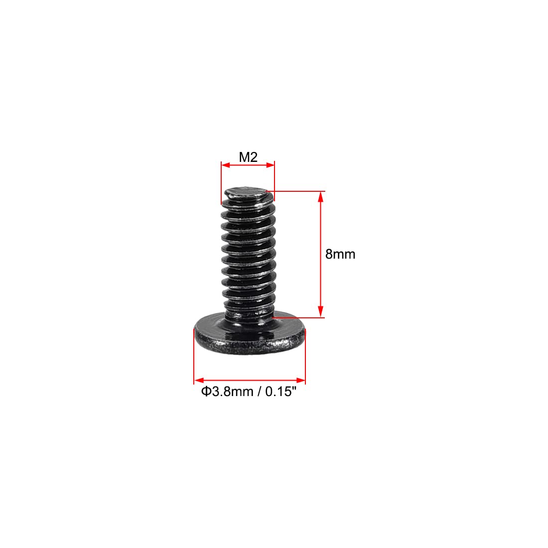 uxcell M2x8mm Phillips Screw Fastener Black 3.8mm Dia Screw Head for Laptop PC TV Fan Switch 50pcs