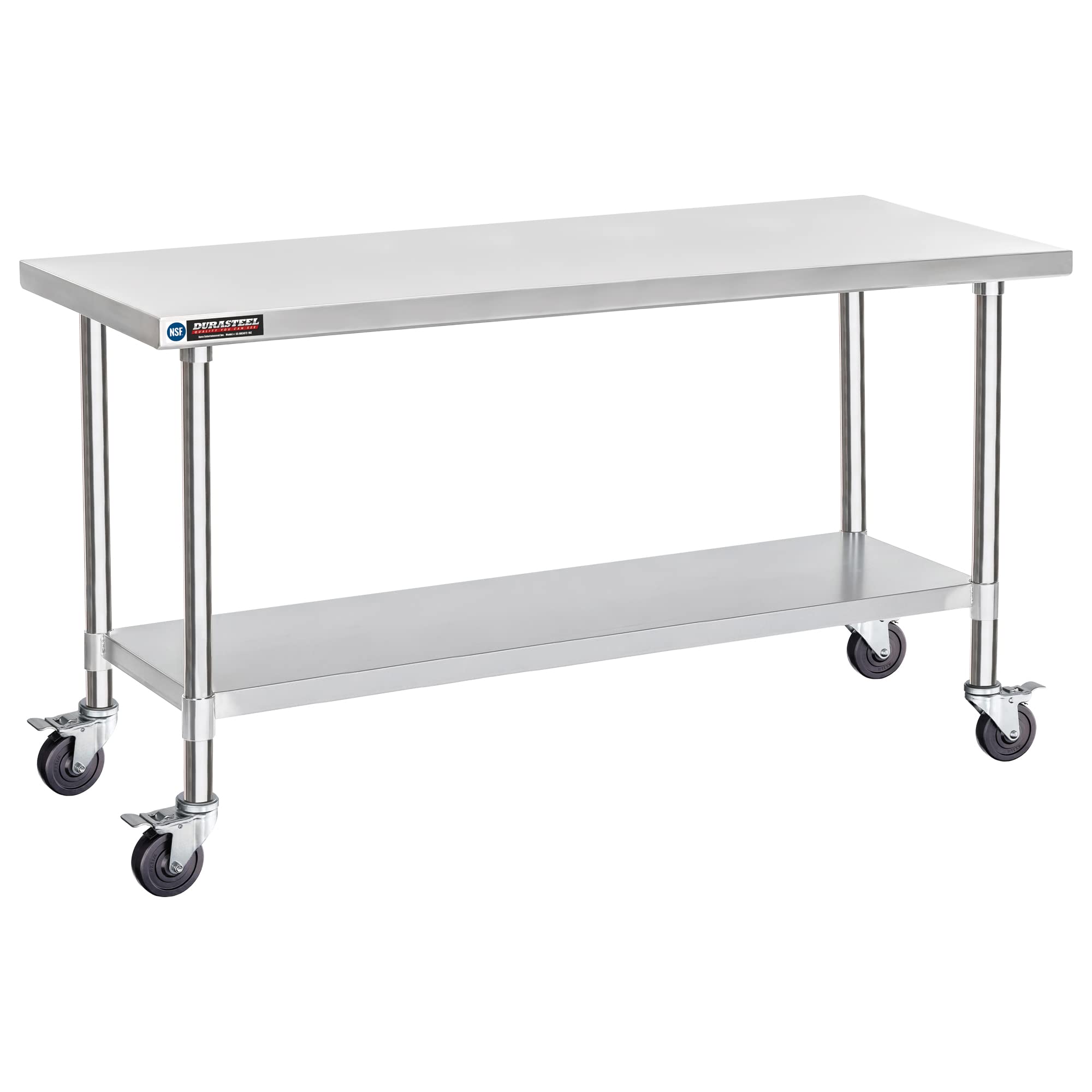 DuraSteel Food Prep Stainless Steel Table - 30 x 72 Inch Metal Table Cart - Commercial Workbench with Caster Wheel - NSF Certified - For Restaurant, Warehouse, Home, Kitchen, Garage,Silver