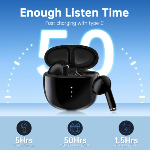GIEC True Wireless Earbuds with 4 Mics for Clear Calls Noise Cancelling Bluetooth Headphones 50H Playback with Translucent Charging case IPX7 Waterproof Stereo Sound Earphones Semi-in-Ear Ear Buds