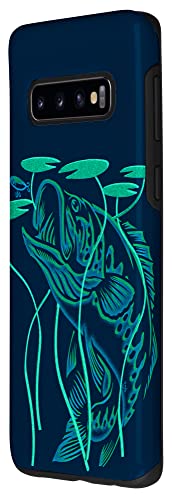Galaxy S10 Bass Fishing Bass Rising Lilly Pad Largemouth Bass Bluegreen Case