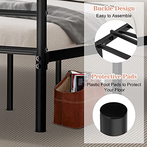 Codesfir Queen Size Metal Canopy Bed Frame, Four-Poster Canopied Platform Bed Frame with Headboard and Footboard, Sturdy Metal Slatted Structure, No Box Spring Needed, Easy Assembly, Black