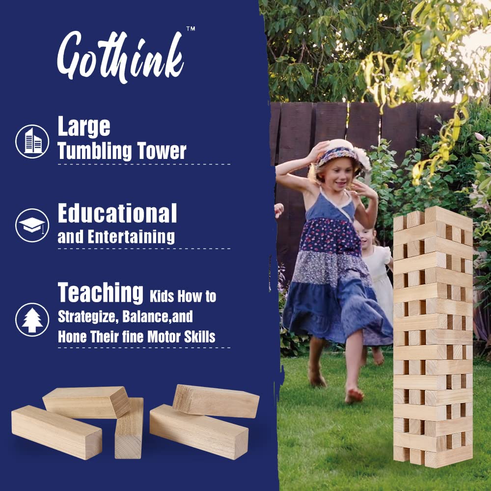 GOTHINK Giant Tumbling Tower Game, Super Large 51pcs Wooden Blocks Stacking Game, Stack to Over 6 Feet, Carry Bag, Jumbo Outdoor Indoor Game Toy Gift for Kids and Adults