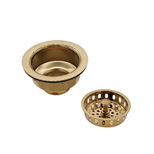 Westbrass CO2185-01 Combo Pack 3-1/2" Post Style Large Kitchen Sink Basket Strainer and Waste Disposal Drain Flange with Stopper, Polished Brass