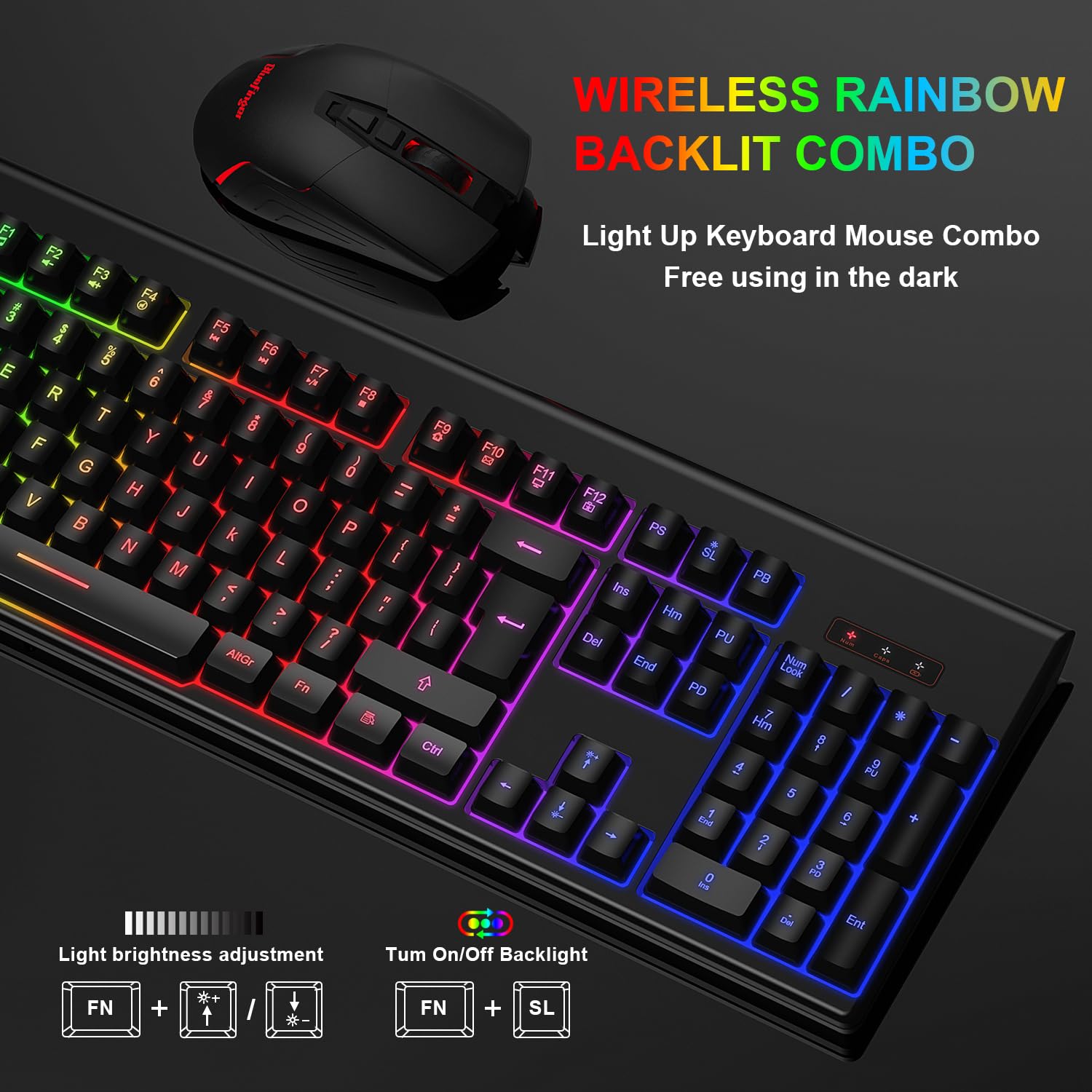 BlueFinger Rainbow Wired Gaming Keyboard and Mouse Combo, RGB Backlit Keyboard with 104 Key, USB Illuminated Gaming Mouse Set for Computer PC Gamer Laptop Mac PS5