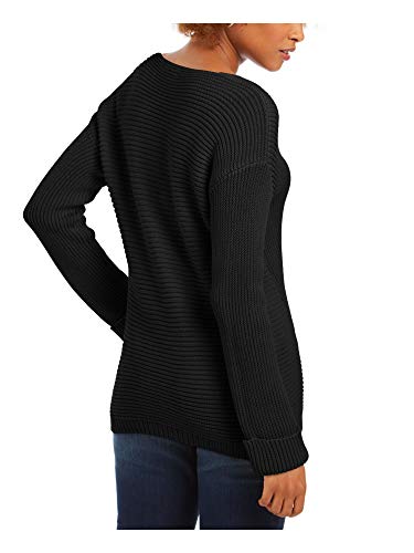 CHARTER CLUB Womens Black Textured Solid Long Sleeve V Neck T-Shirt Sweater Size XS