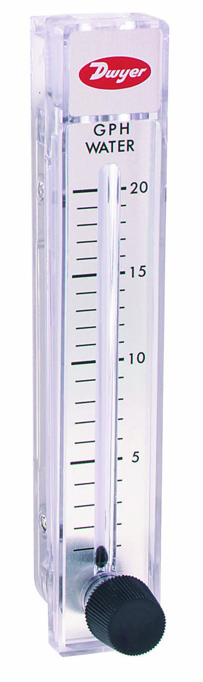 DwyerÂŽ Rate-MasterÂŽ Flowmeter, RMB-54-SSV, 3% Acc, 20-200 SCFH air, SS Valve, PC Body