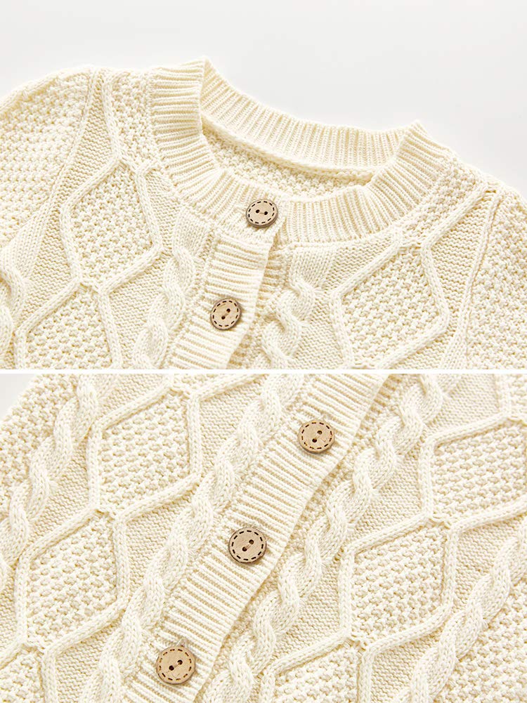 JunNeng Baby Newborn Cotton Knitted Sweater Romper Longsleeve Outfit with Warm Hat Set,Beige,3-6 Months