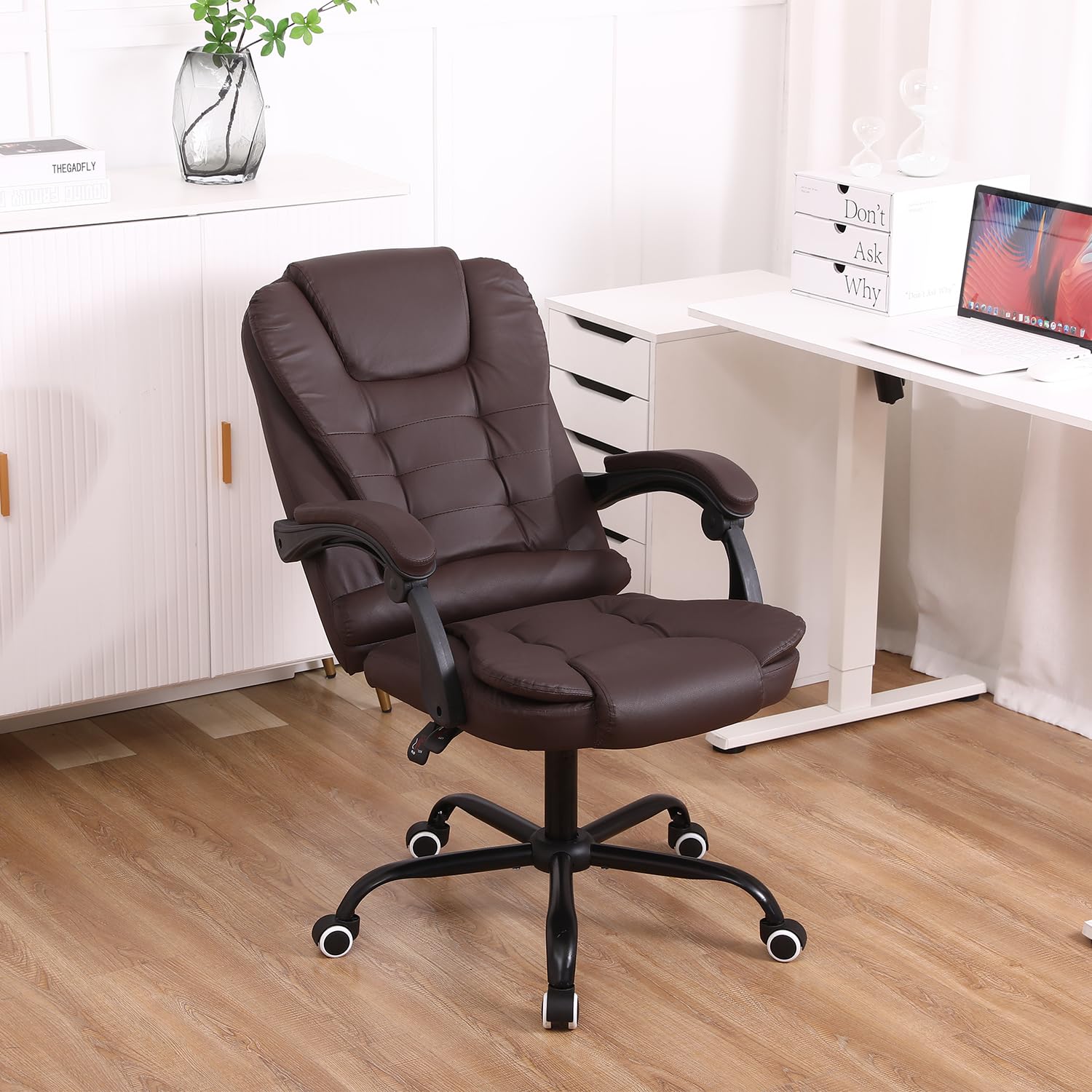 Panana Office Chair Heavy Duty Executive Reclining Computer Swivel Chair (Brown)