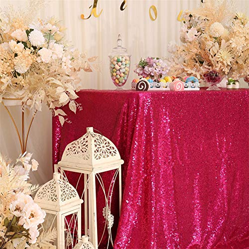 Eternal Beauty Sequin Tablecloth, 60x102 Rectangle Sequin Tablecloth for Party Cake Dessert Table Exhibition Events,Hot Pink