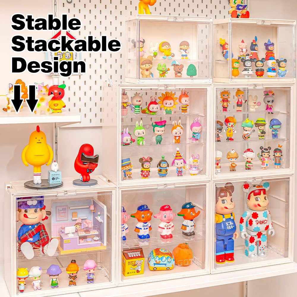 GOTO Clear Assemble Display Box, Doll Display Storage Case, Stackable Show Case for Pop Mart, Garage Kits, Action Figures, Lego, Collectibles, Toys, Cosmetics (1 Box with 2 Partitions)
