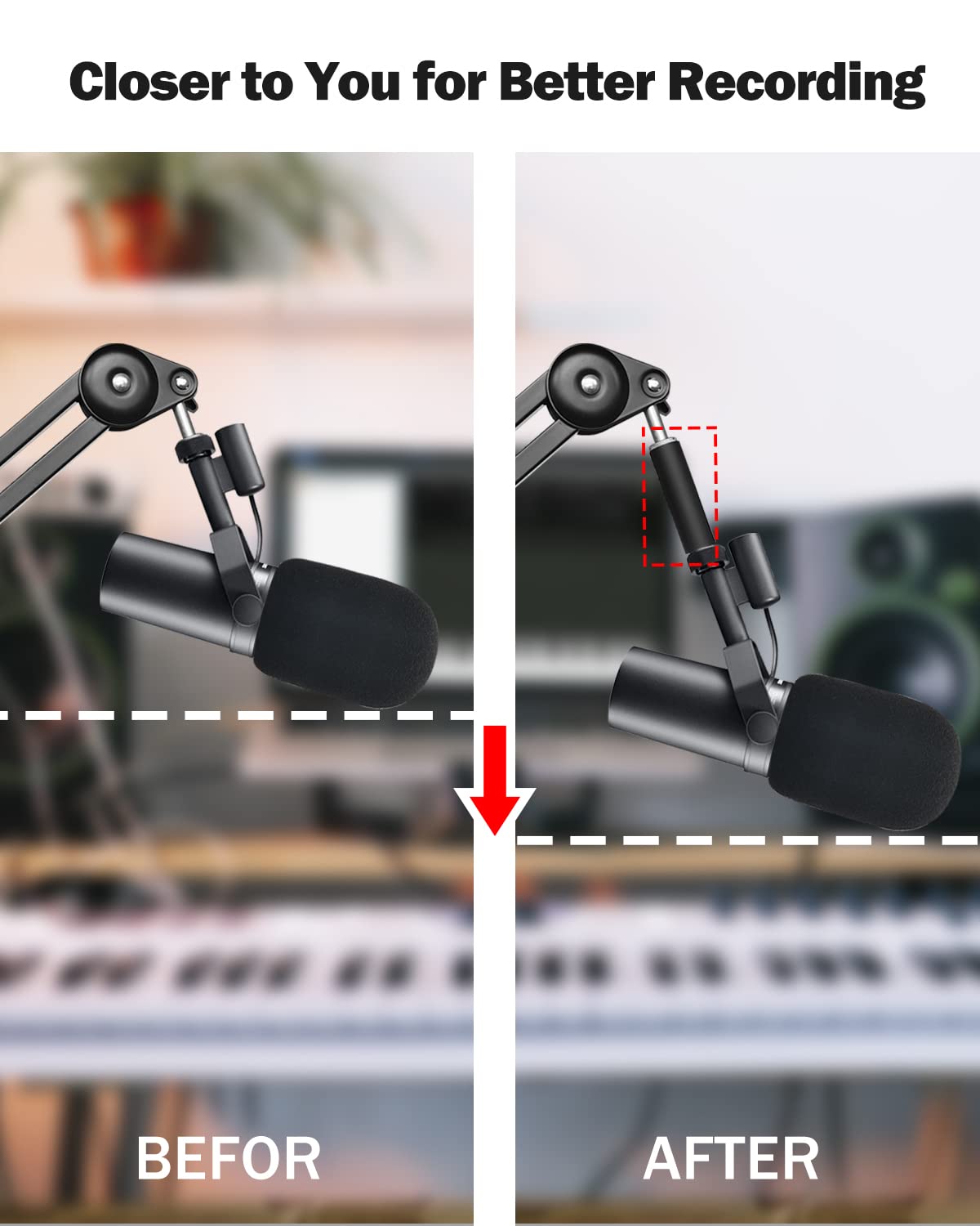 Boseen Mic Stand Extension Tube, 5/8" Female to 5/8" Male Microphone Extension Pipe Microphone Stand Extender with 2 Screw Aadpters for Desk Boom Arm Stands, 2Pcs