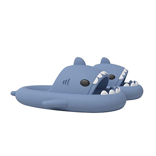 ChayChax Boys Girls Cloud Shark Slides Novelty Sandals Toddlers Cute Non-Slip Beach Pool Shower Slippers with Comfy Cushioned Thick Sole,Haze Blue,3-4 Big Kid