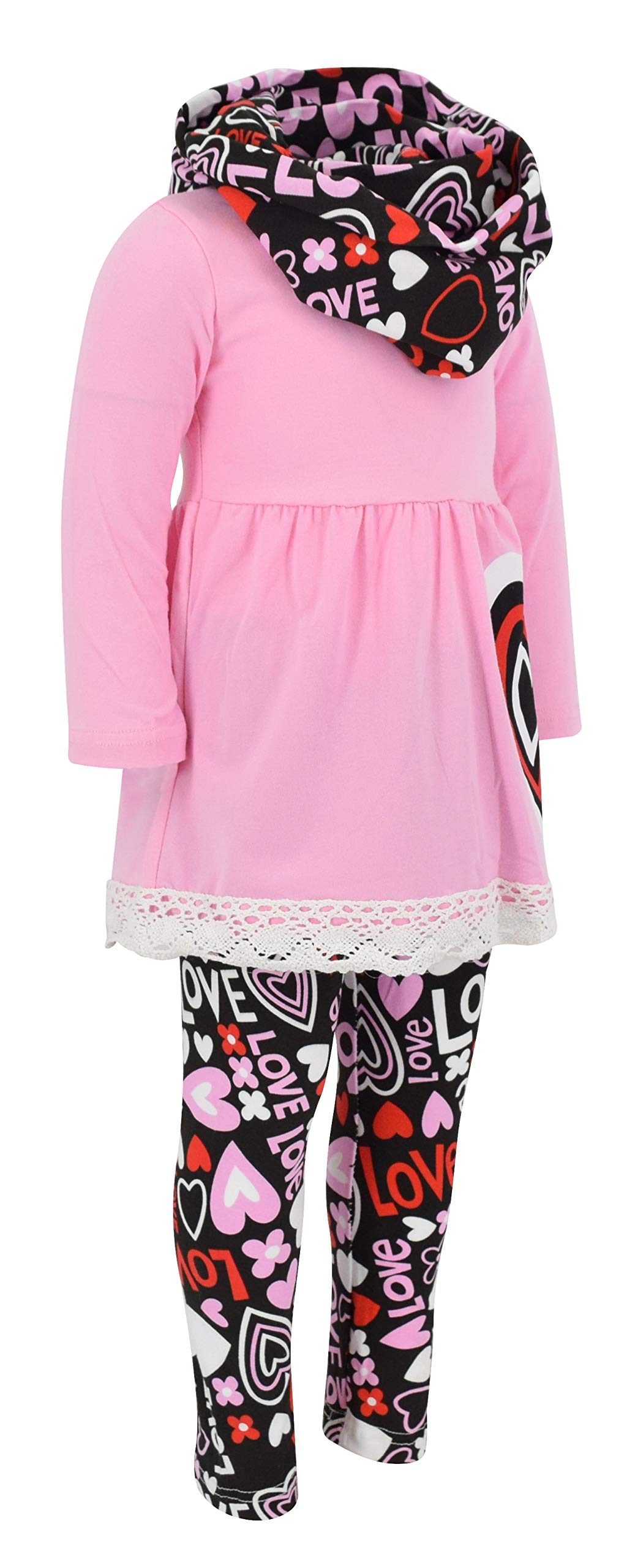 Unique Baby Girls Valentines Day Outfit Layered Heart Toddler Lace Trim Legging Set (7 Years, Pink)