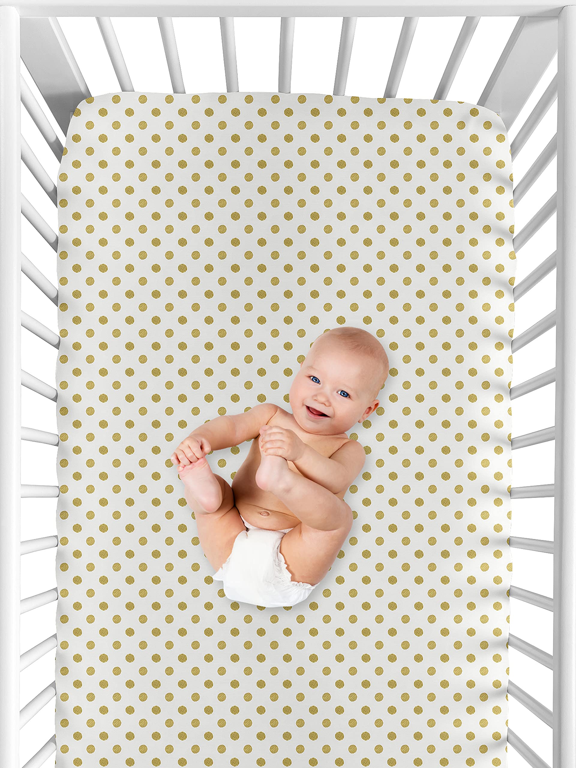 Sweet Jojo Designs Fitted Crib Sheet for Amelia Baby/Toddler Bedding - Gold and White Polka Dot