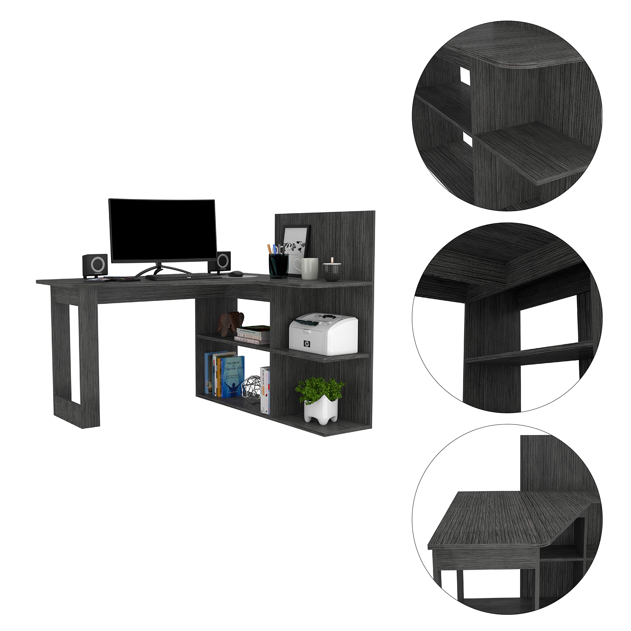 Anwickmak 51.7'' L Shaped Desk with Side Shelves, Computer Desk Corner Gaming Desk with 4-Shelf and Baffle for Home Office Gaming Writing Workstation Easy to Assemble(Gray)