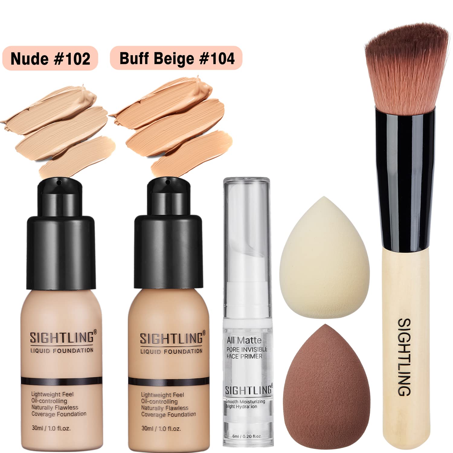 All in One Makeup Kit 12 Colors Eyeshadow Palette, SIGHTLING Foundation, Makeup Brush, Liquid Lipstick, Makeup Sponge, Eyebrow Soap Kit, Winged Eyeliner Stamp Sets for Women
